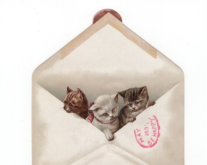 Original 1800s Group of Tabby Cats in Envelope Artist Illustrated Scrap ...