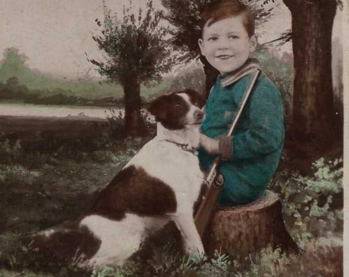 Original 1920s Jack Russell & Little Boy Antique Photo Postcard - Hand ...