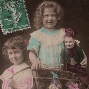 1902 French Little Girls & China Dolls Antique Real Photo Postcard Hand ...