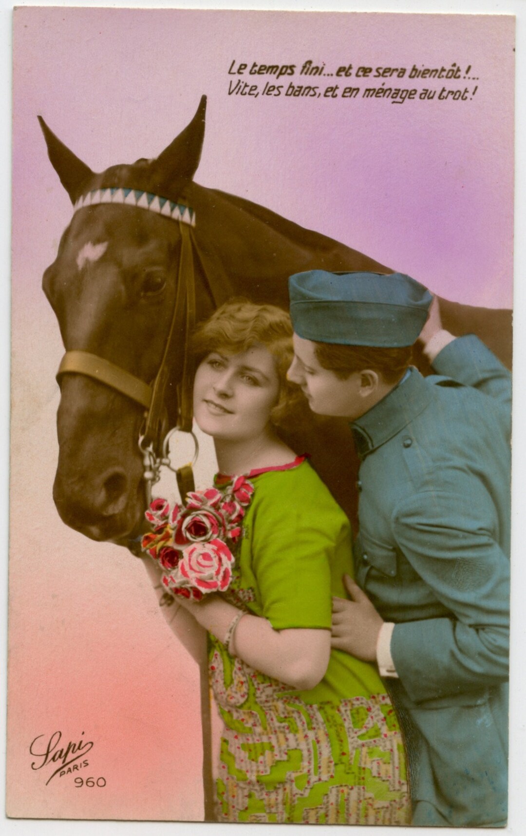 1900s French Romantic Couple & Horse Postcard Antique Edwardian Vintage ...