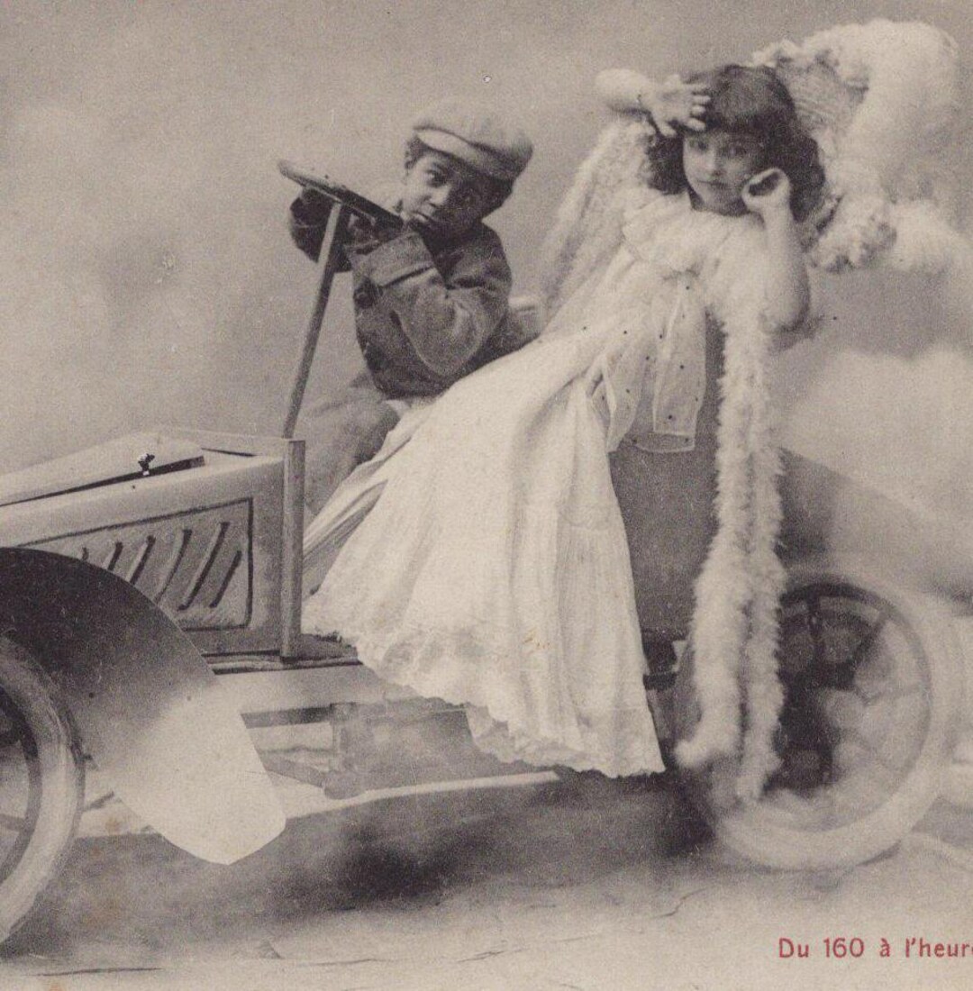 Original 1900s Little Girl African American Boy Fantasy Motor Car Real ...