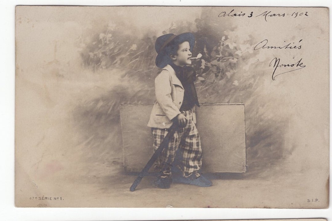 Original 1900s Little Boy Artist Painting Real Photo Postcard - Antique ...