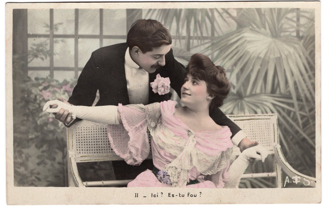 1900s Romantic Couple French Antique Real Photo Postcard - Vintage Hand ...