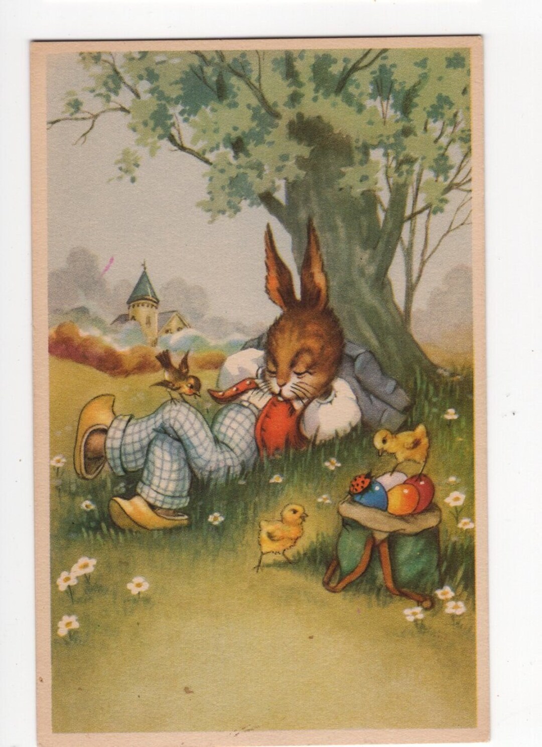 Original 1930s Rabbit, Chicks & Easter Eggs Illustrated Artist Postcard ...