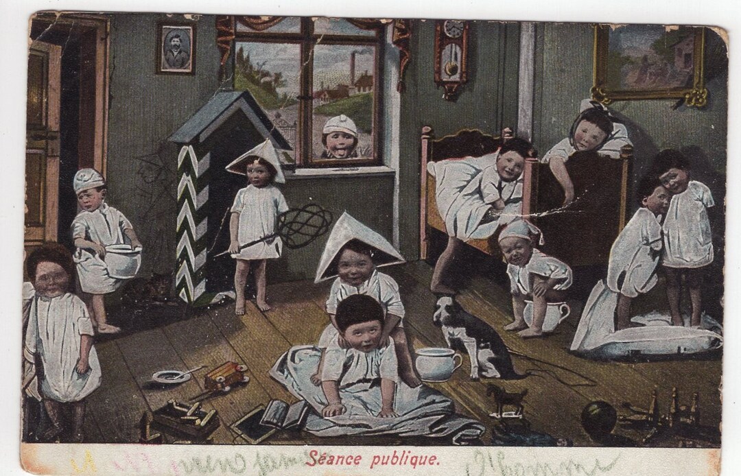 Original 1900s Fantasy Multi Babies in a Bedroom Victorian Postcard ...