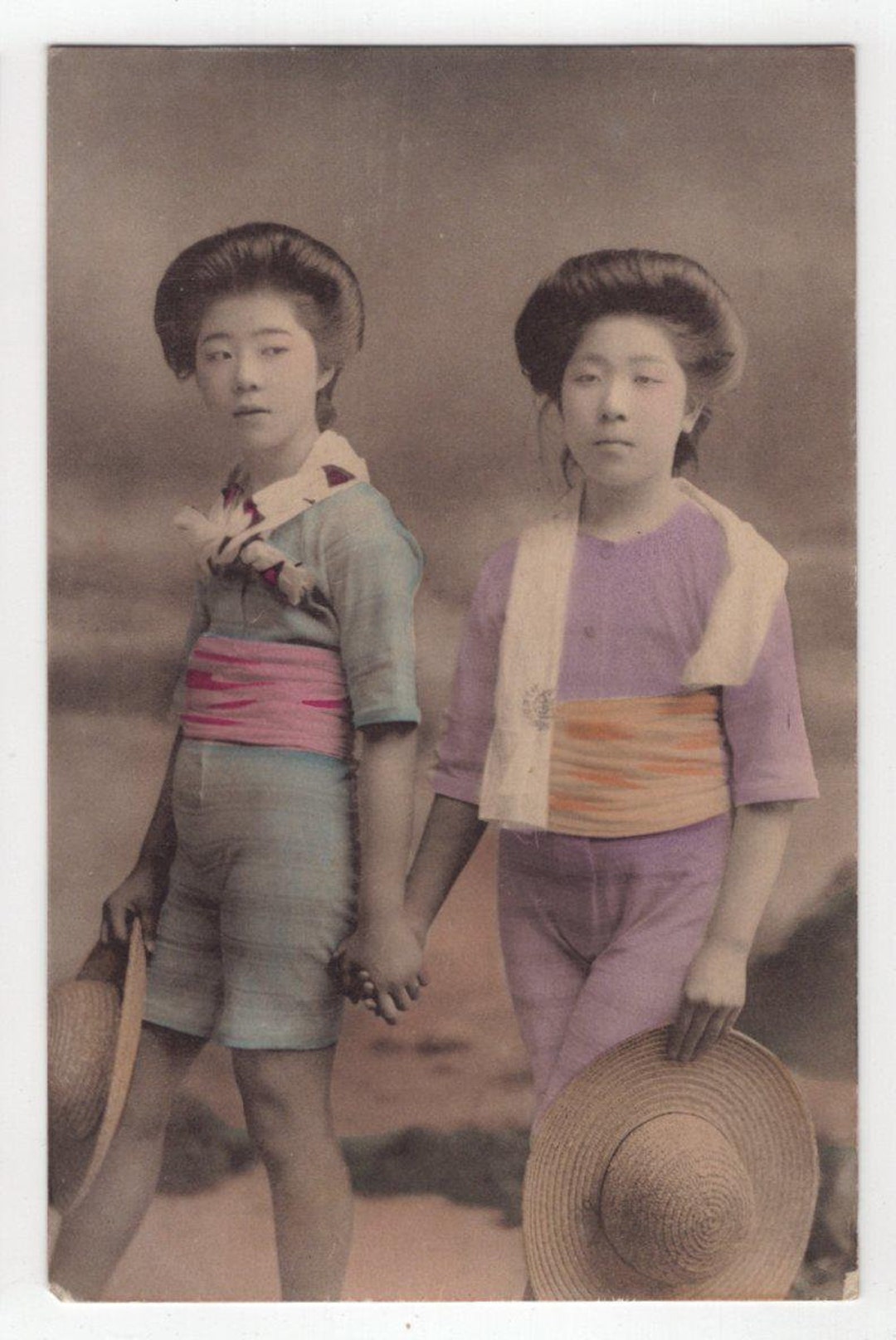 Original 1900s Japanese Geisha in Swimsuits Hand Tinted Postcard ...
