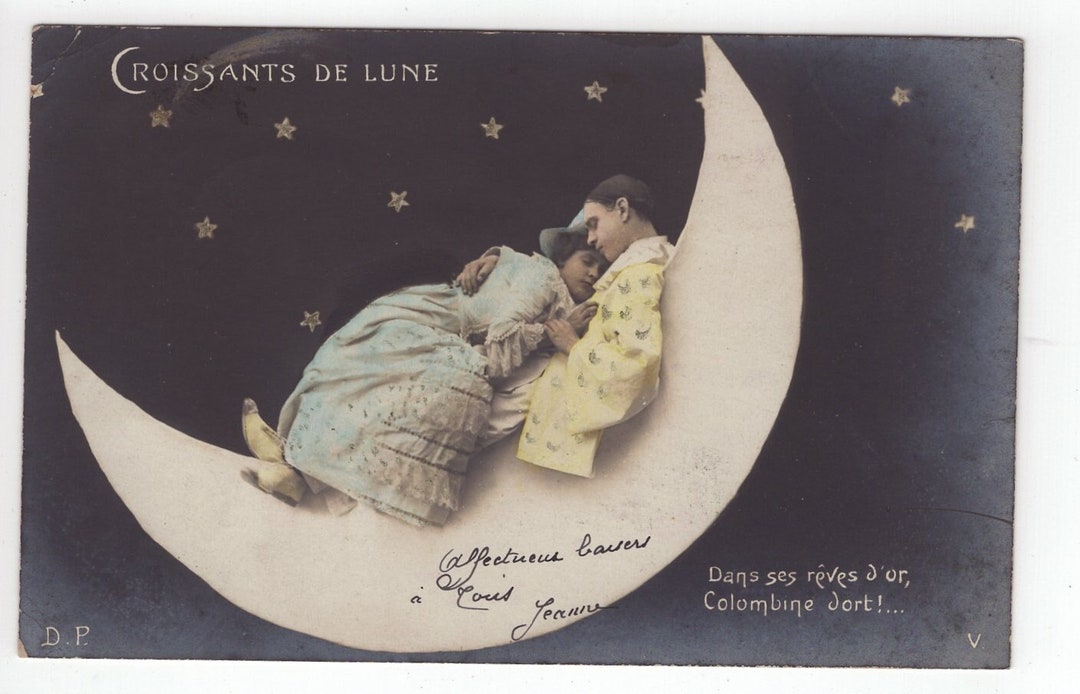 Orignal 1900s Fantasy Couple on the Moon Antique Real Photo Postcard ...