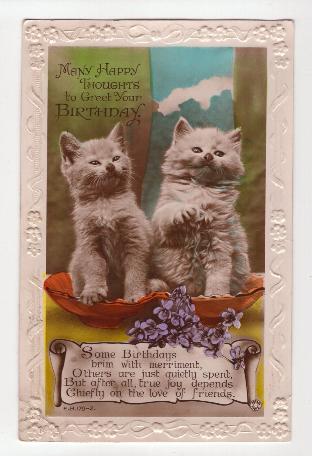 Original 1940s Kittens & Flowers Hand Tinted Antique Real Photo ...