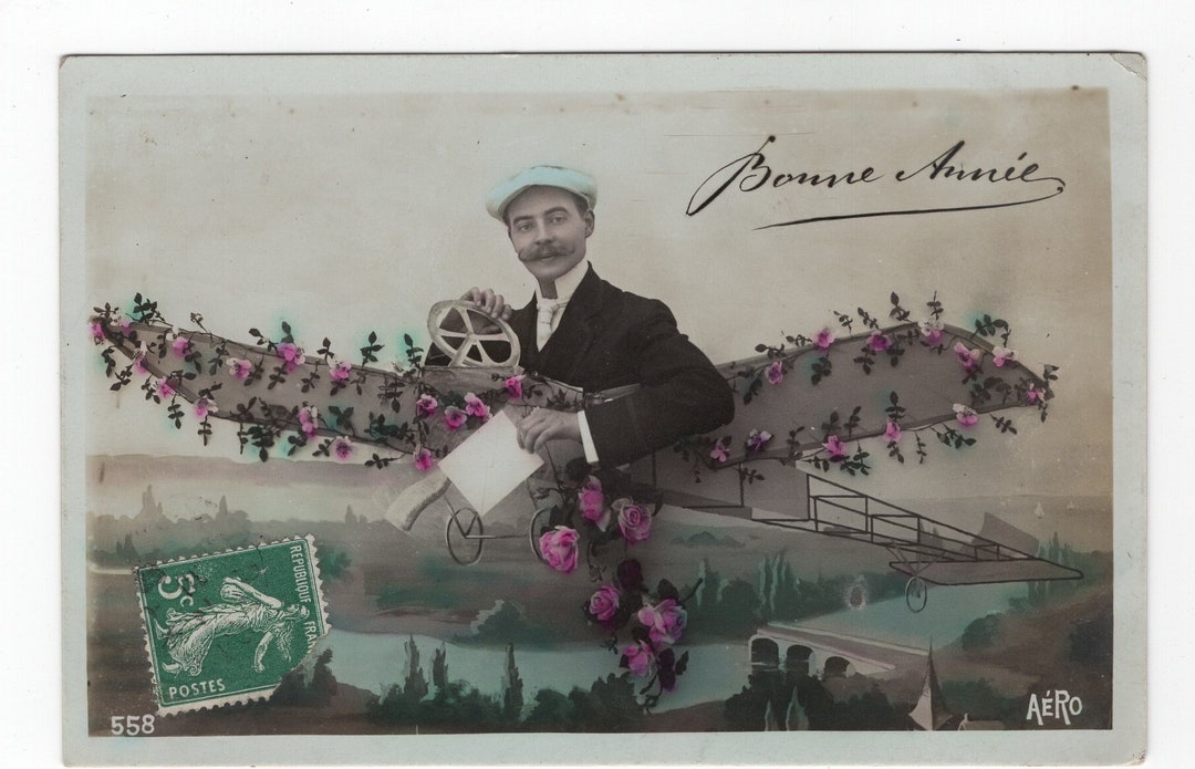 Original 1900s Man in a Fantasy Plane Real Photo Postcard - Antique ...