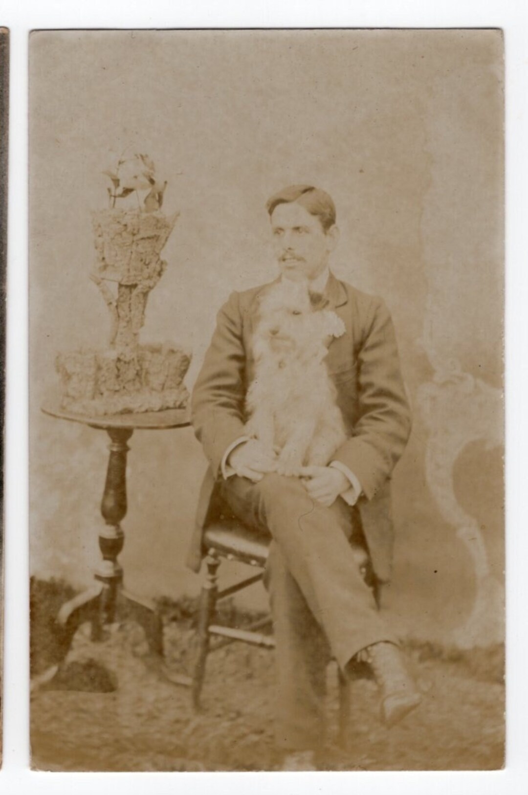 Original 1910s Man and Scruffy Terrier Antique Real Photo Postcard ...