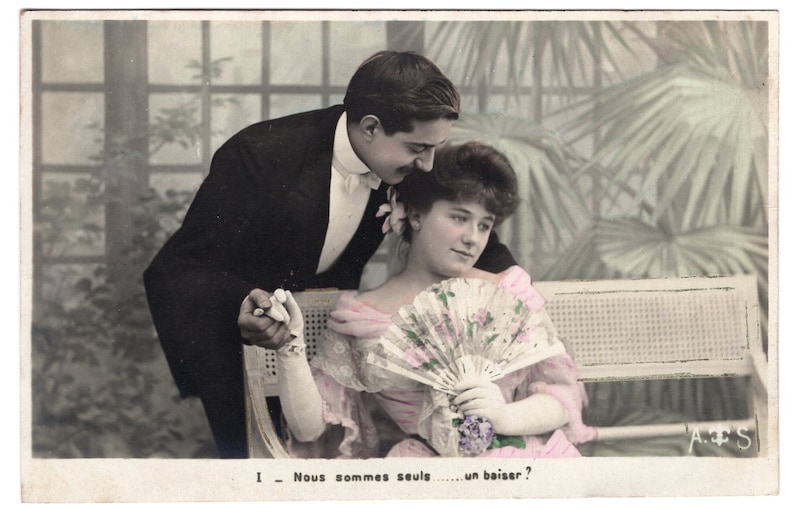 1900s Romantic Couple French Antique Real Photo Postcard - Vintage Hand ...