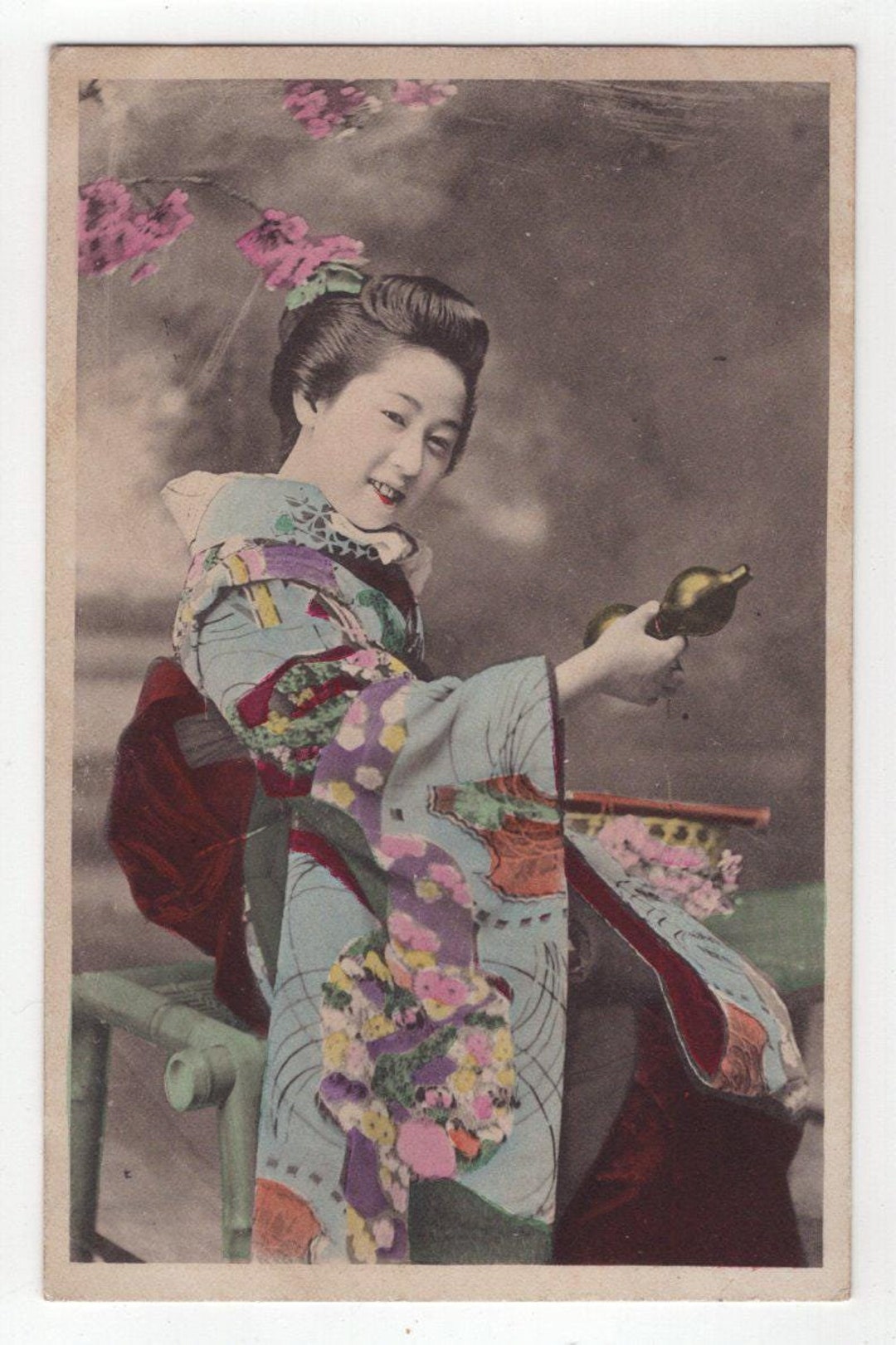 Original 1900s Japanese Geisha Smiling Hand Tinted Postcard - Antique ...