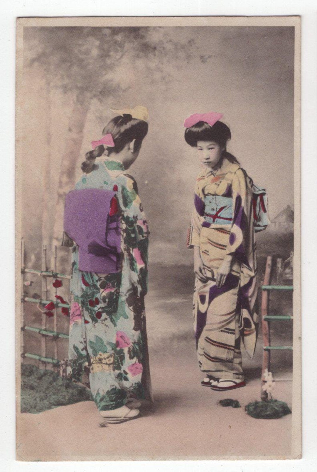 Original 1900s Pair of Japanese Geisha Hand Tinted Postcard - Antique ...