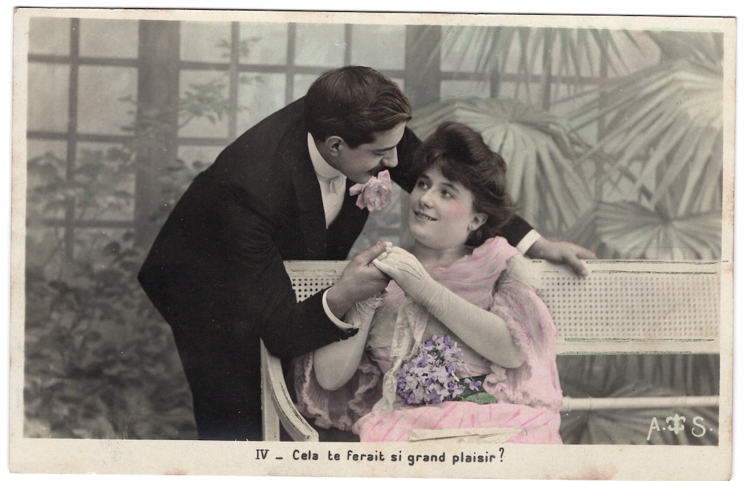 1900s Romantic Couple French Antique Real Photo Postcard - Vintage Hand ...