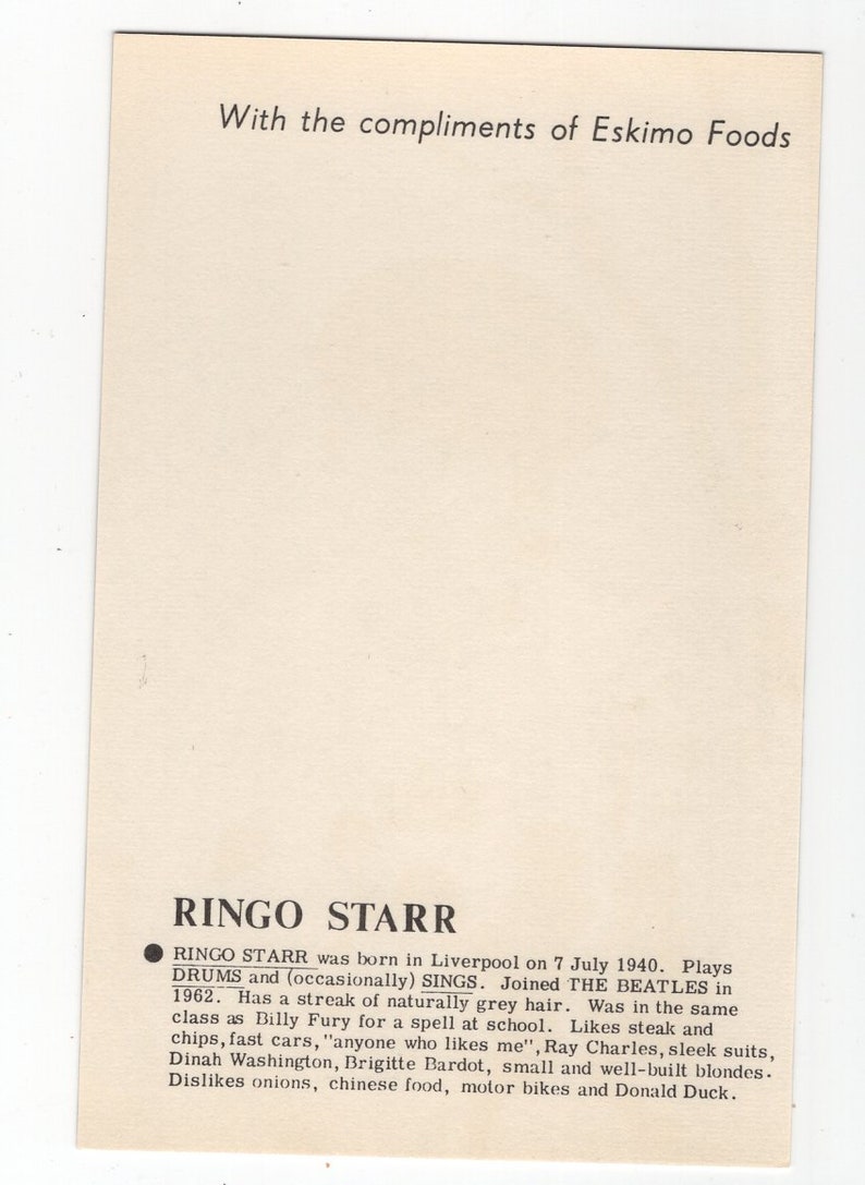 Original 1960s Ringo Starr the Beatles Advertising Postcard Help Movie ...