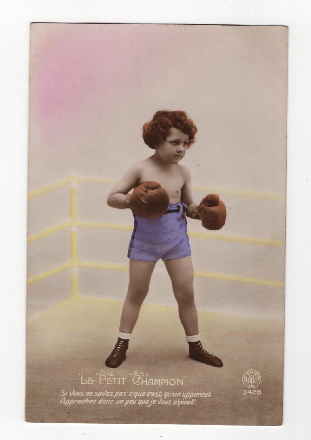 Original 1900s Little Boy Boxer Real Photo Postcard - Hand Tinted ...