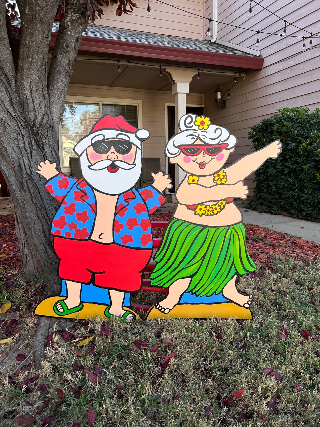Santa Yard Sign Christmas Yard Cutout Santa Mrs Claus Cutout Surf Santa ...