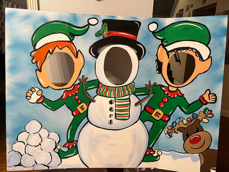 Snowman Photo Prop Snowman Face Hole Elf Face in Hole Santa - Etsy