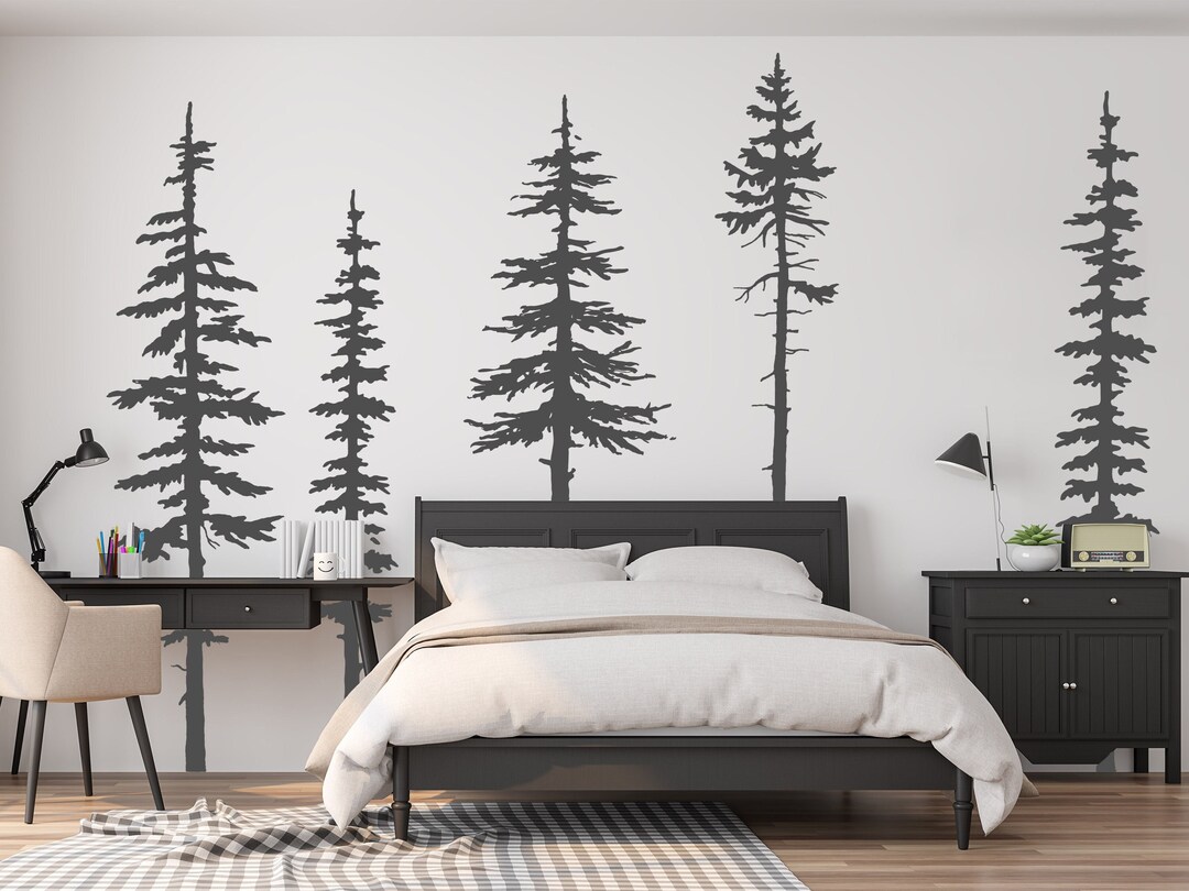 Pine Tree Vinyl Wall Decal Set - Mountain Cabin Home Decor - Etsy