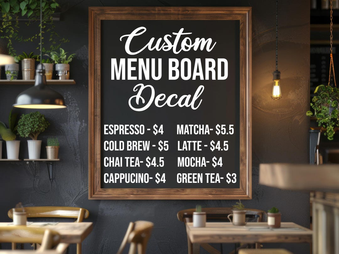Custom Menu Board Decal - Cafe & Coffee Shop Signage - Removable Vinyl ...