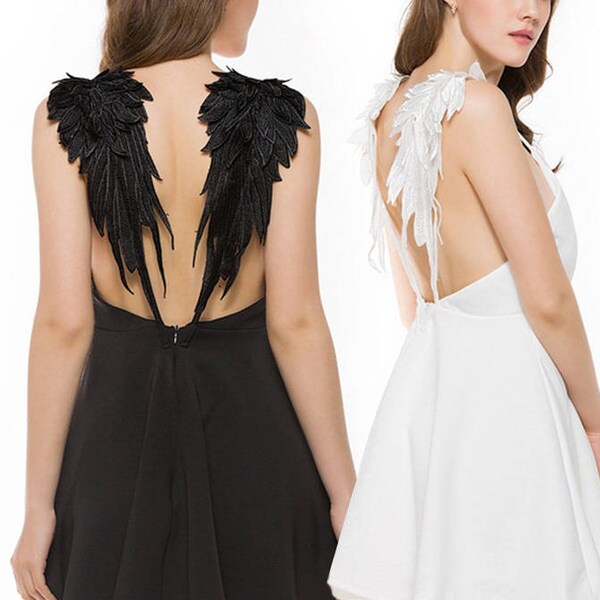 Pair of Wing Applique Black White Embroidered Wings Angel Wings ...