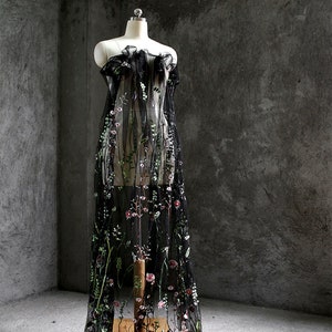 Spring Flowers Plant Embroidery Lace Pattern See-through Mesh Fabric - Etsy