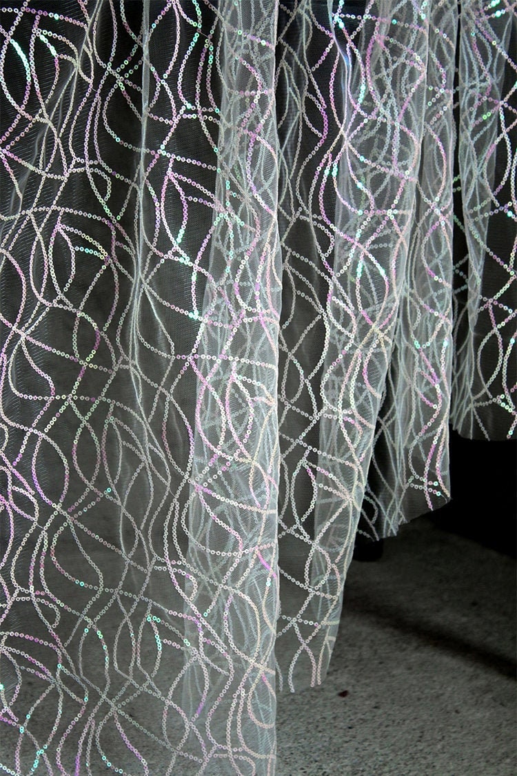 Symphony Curved Sequin Translucent Mesh Lace Fabric | Etsy