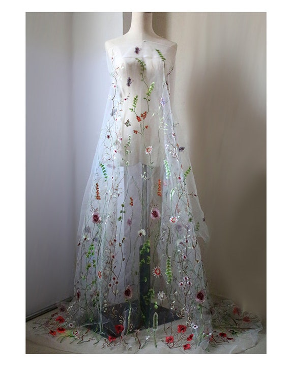 Spring Flowers Plant Embroidery Lace Pattern See-through Spring Flowers Plant Embroidery Lace Pattern See-through