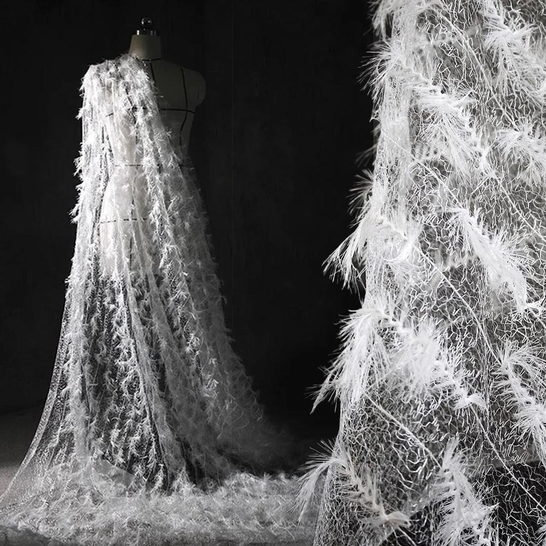 See-through Snowflake Pure White Feather Lace Mesh Fabrics - Etsy