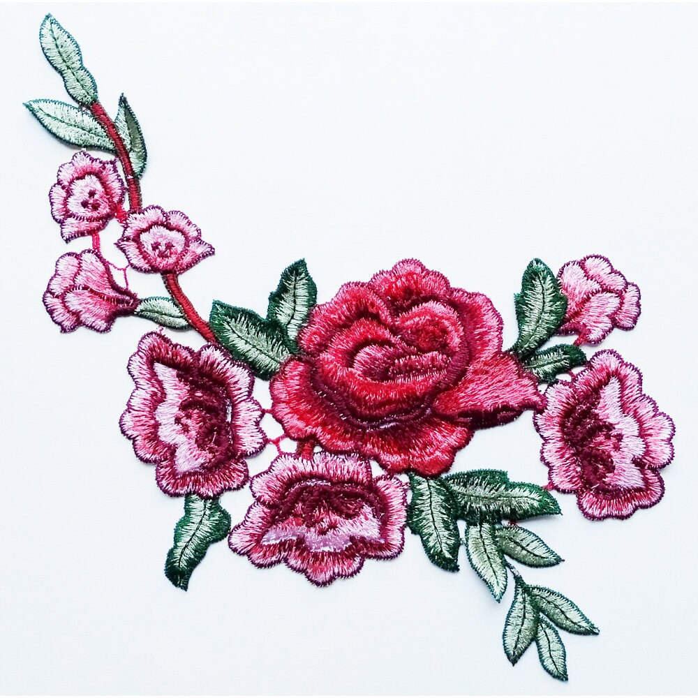 2 Red Rose Appliques Embroidery Flower Patches Costume Design - Etsy