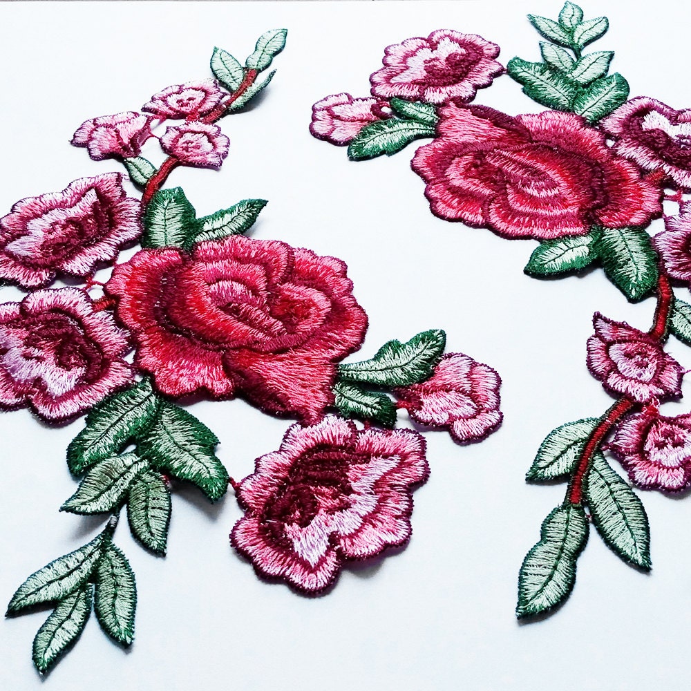 2 Red Rose Appliques Embroidery Flower Patches Costume Design - Etsy