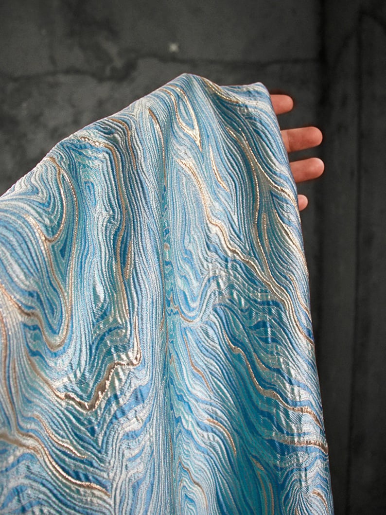 Golden Silk Blue Sea Double Side 3D Jacquard Polyester Fabrics - Etsy