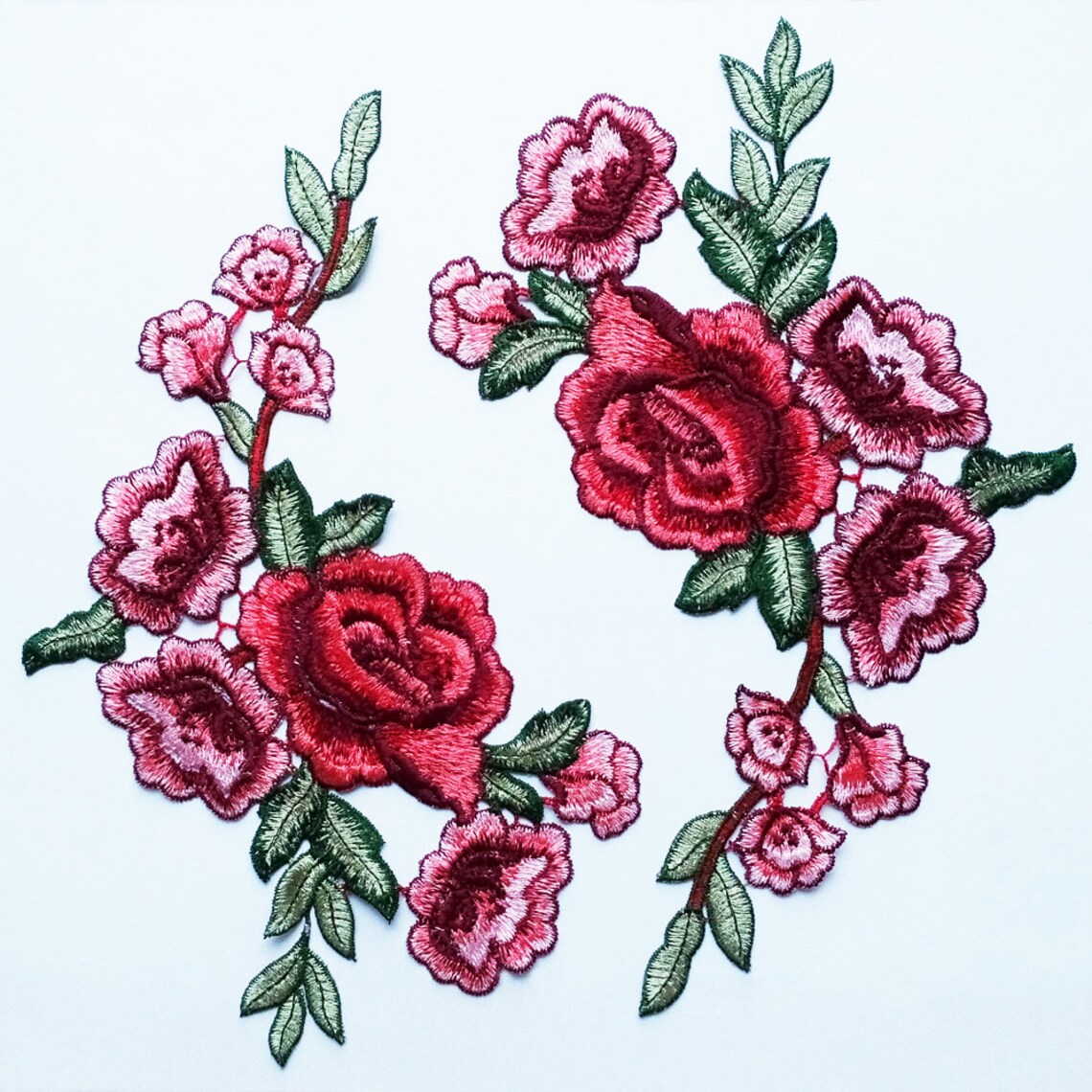 2 Red Rose Appliques Embroidery Flower Patches Costume Design - Etsy