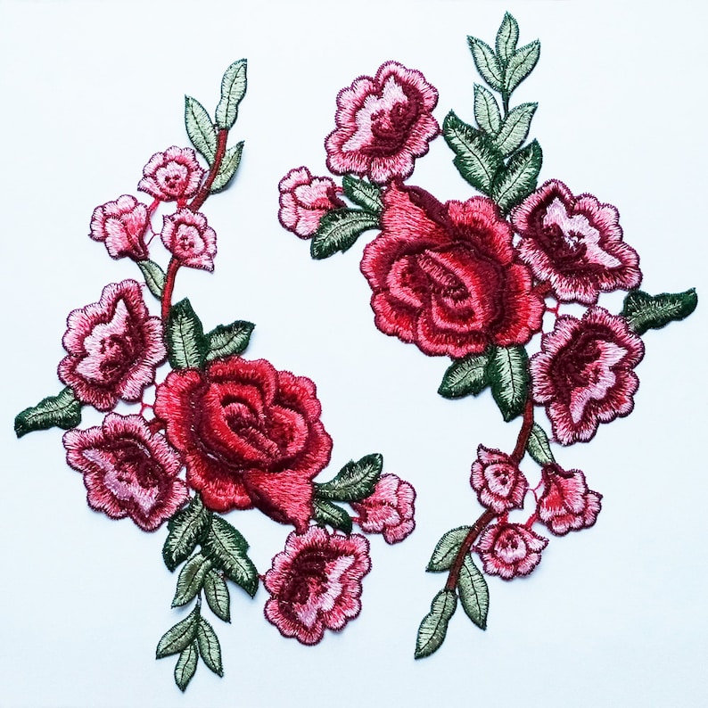 2 Red Rose Appliques Embroidery Flower Patches Costume Design - Etsy