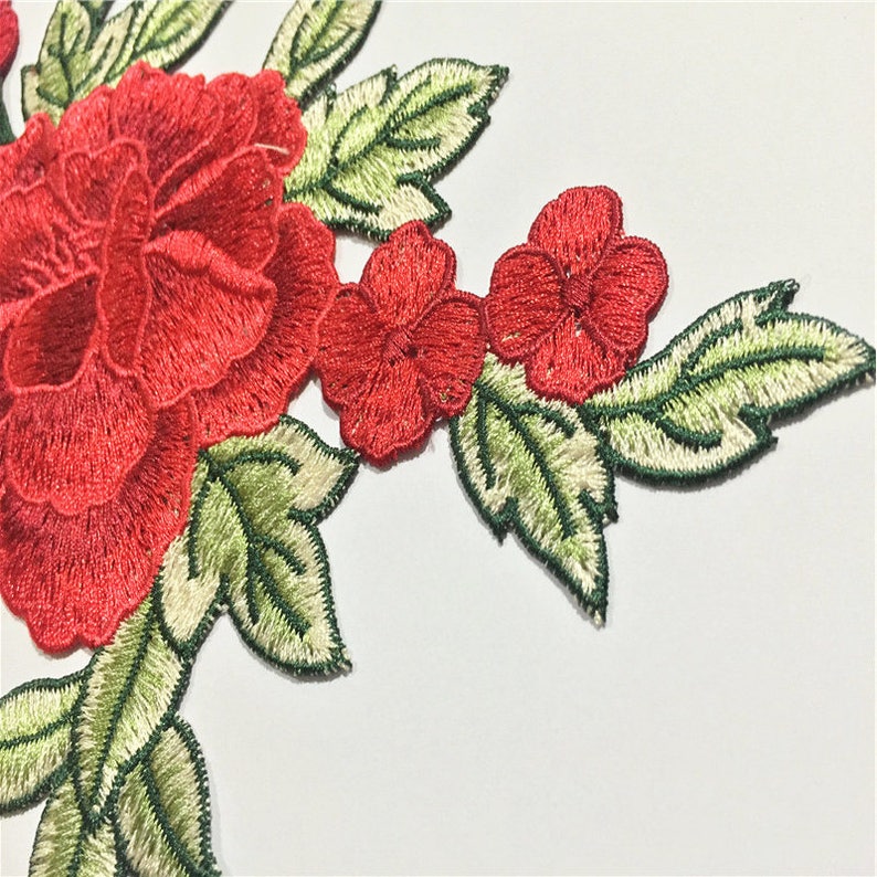 Pair Red Peony Applique Flowers Patches Embroidery Trim For Etsy