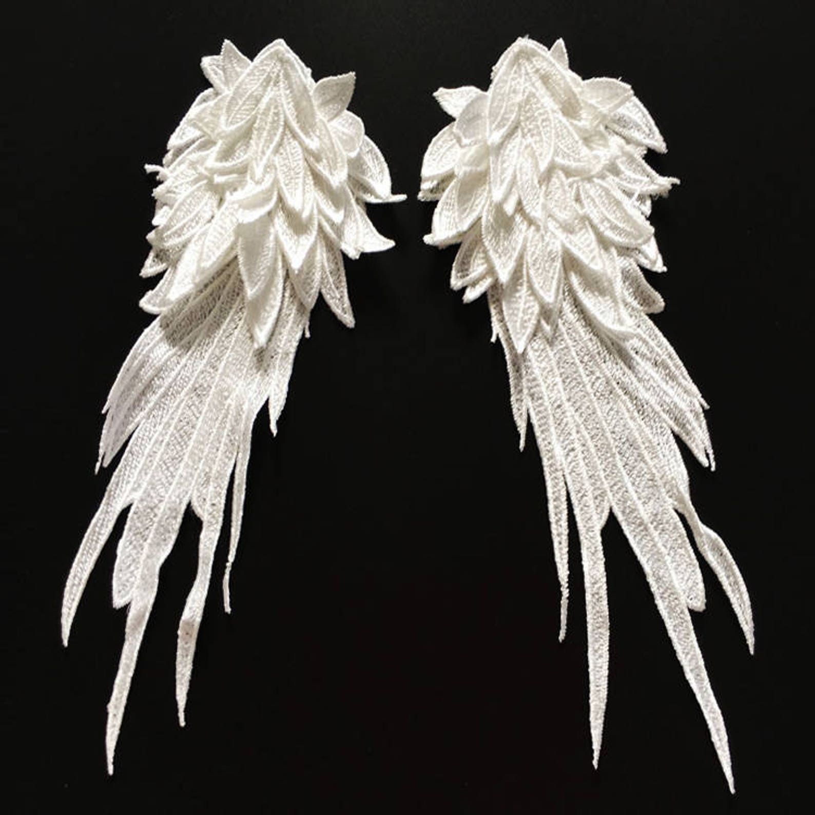 One Pair White/ Black Wings Embroidered Patch Angel and Devil ...