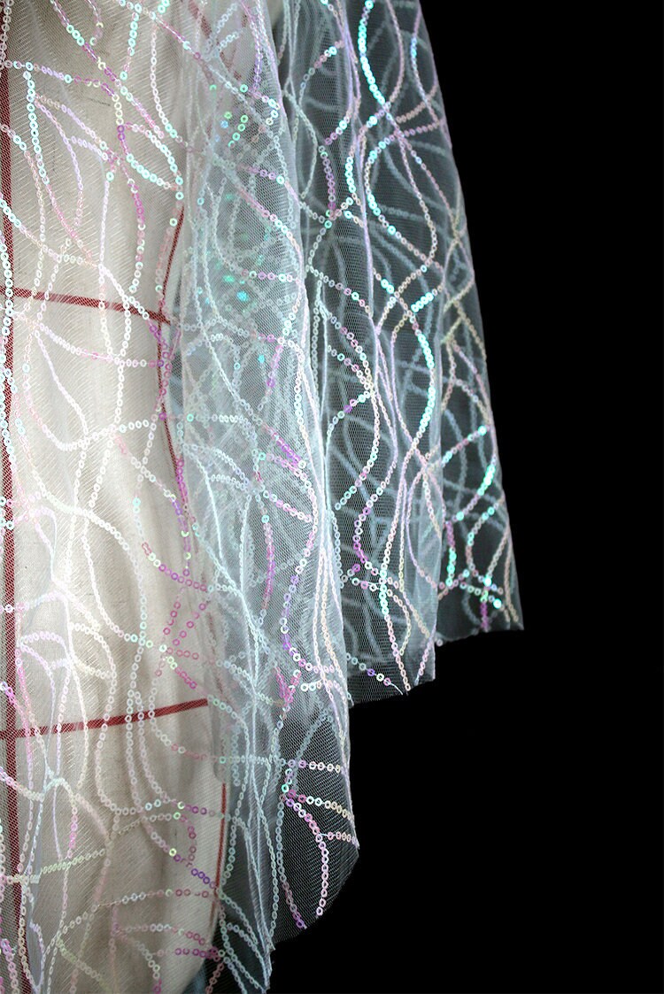Symphony Curved Sequin Translucent Mesh Lace Fabric | Etsy
