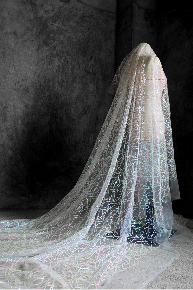 Symphony Curved Sequin Translucent Mesh Lace Fabric | Etsy