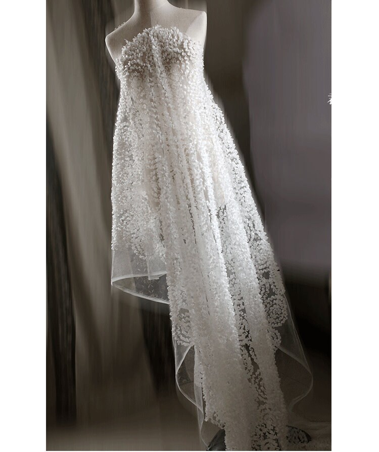 Floral Embroidery Wedding Gown Lace Fabricheavy Embroidered | Etsy