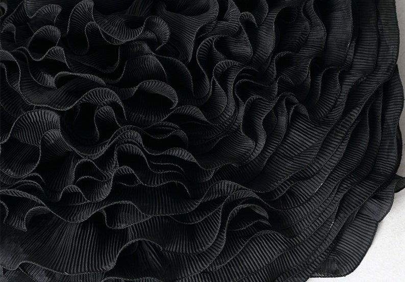 Pleated wave flounce lace fabric Black / White 1 meter | Etsy