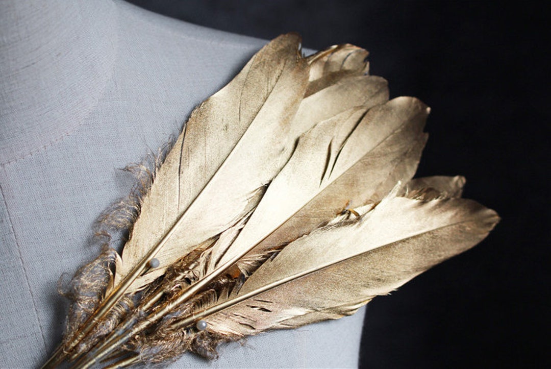 5pcs Golden Real Feather Handmade Craft and Decoration Accessories ...