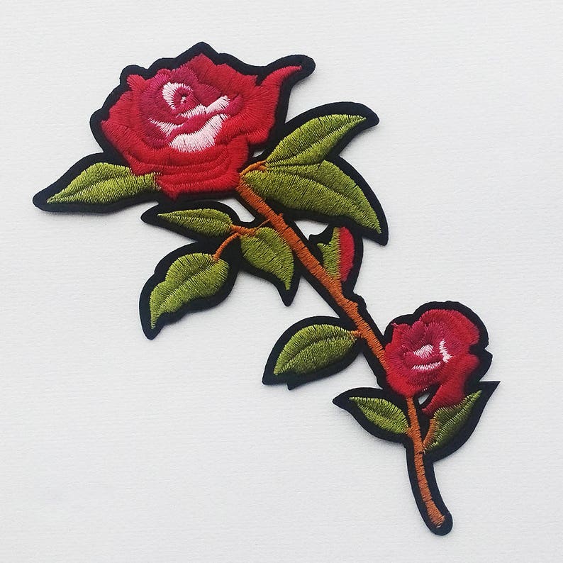 Pair Red Rose Embroidery Appliques Iron on for Garments - Etsy