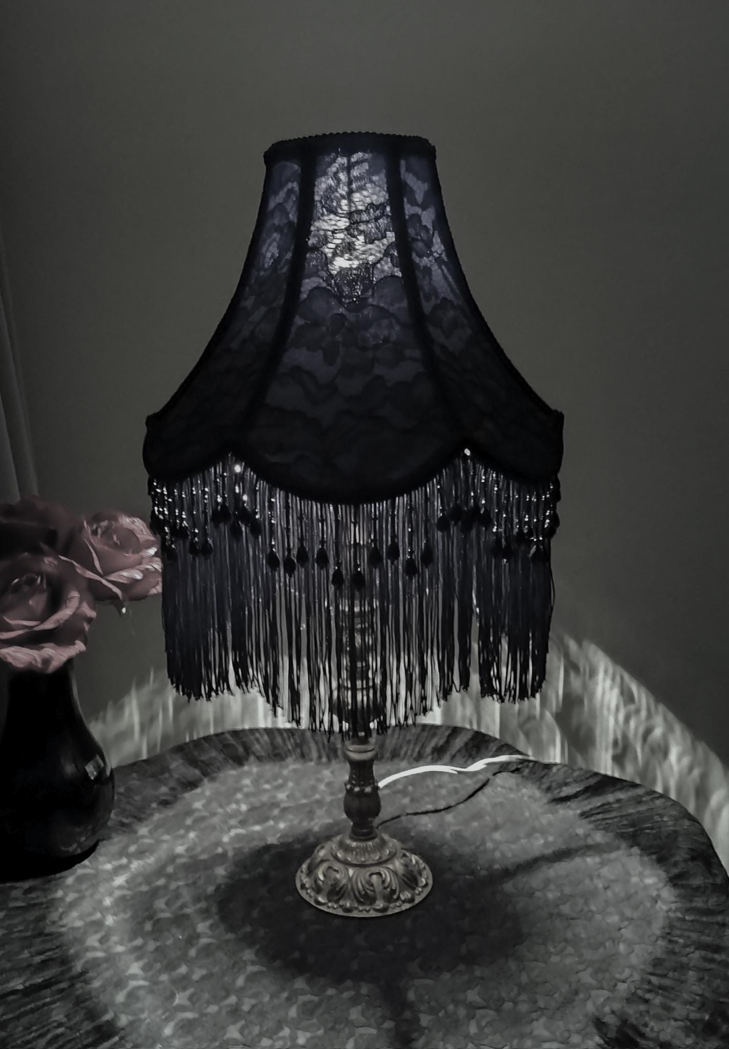 Vintage Black Lace Lamp Shade, Victorian Gothic Fringe, Handcrafted ...