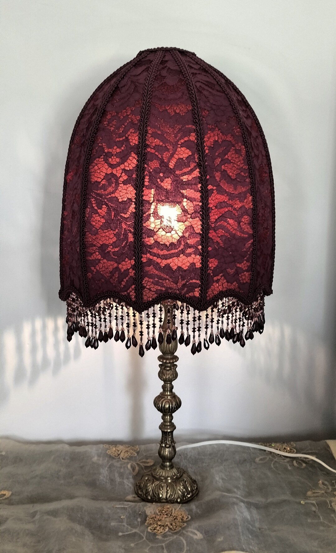 Loverly Wine and Gold Lace Vintage Boho Style Table Lamp Shade - Etsy ...
