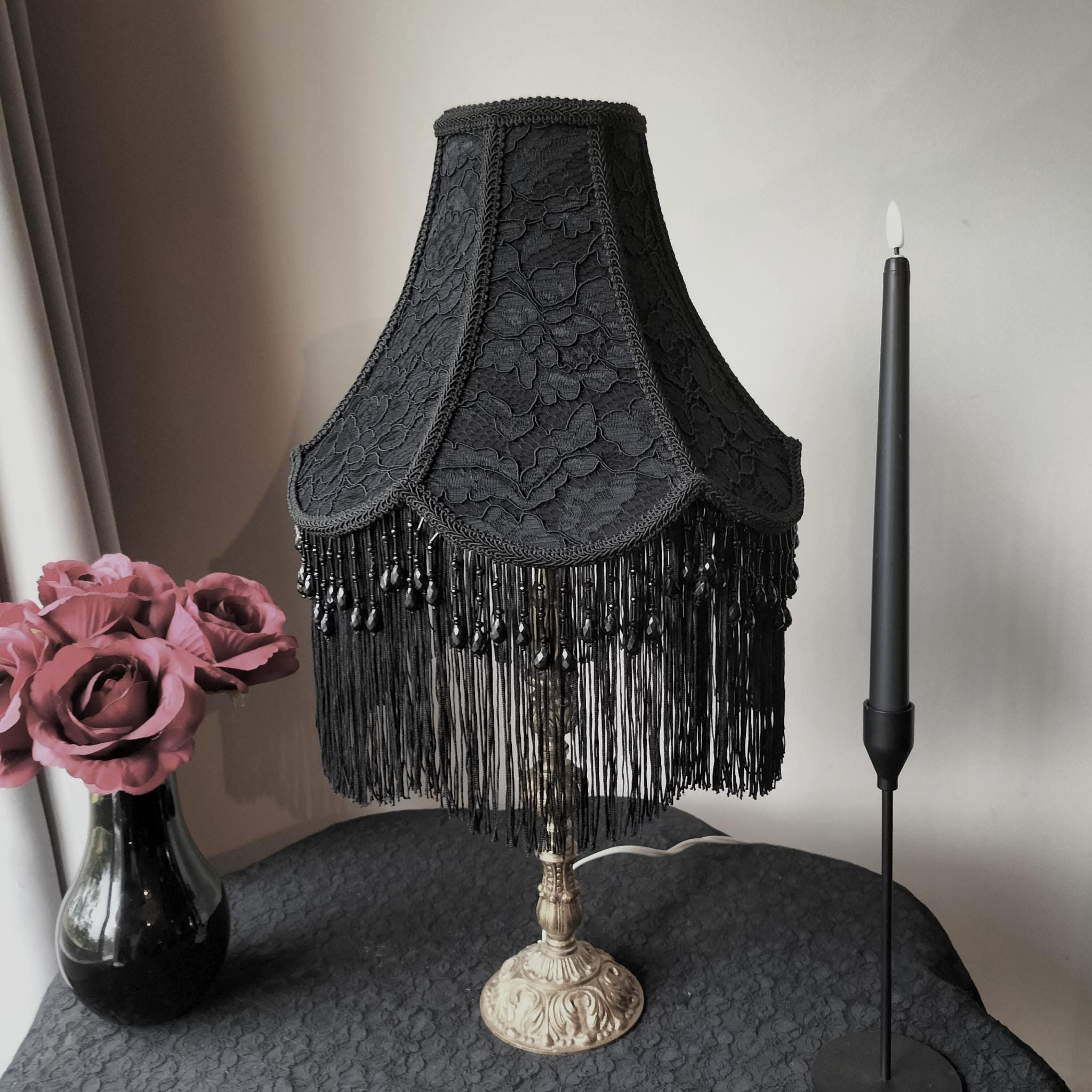Vintage Black Lace Lamp Shade, Victorian Gothic Fringe, Handcrafted ...