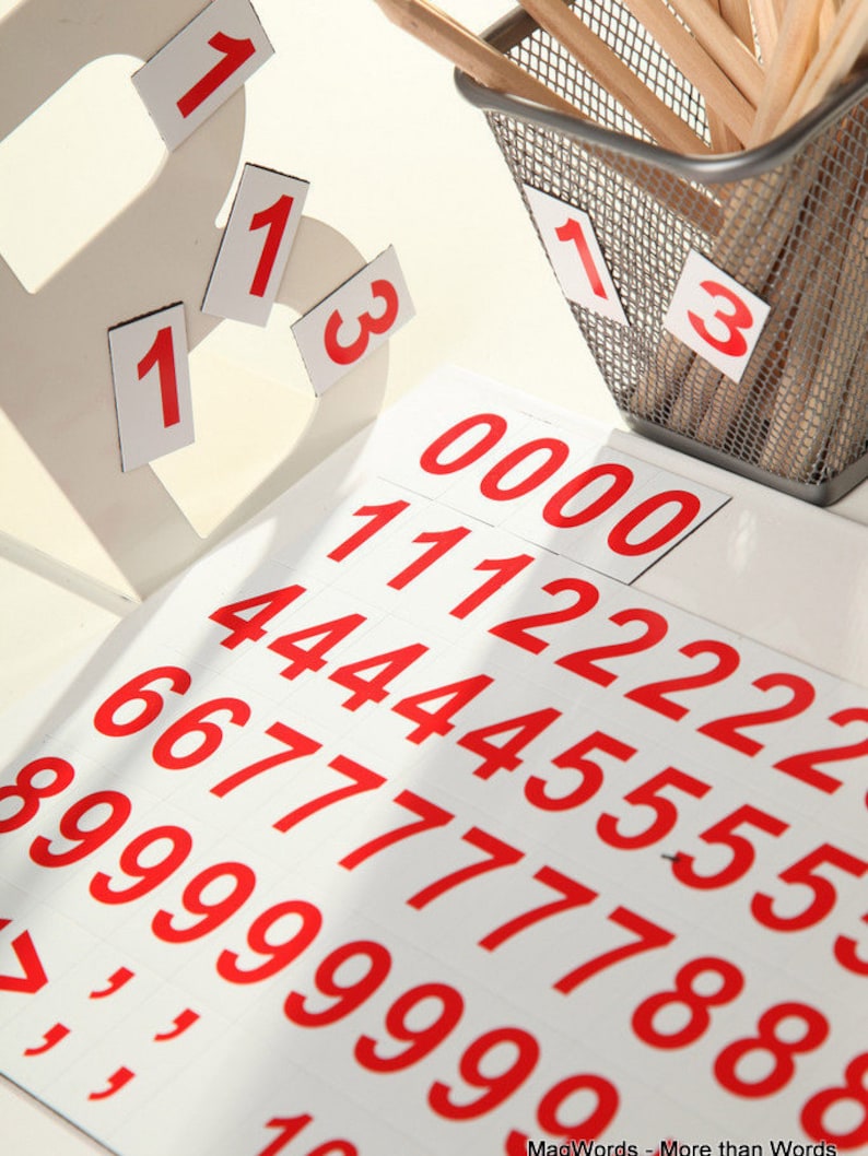 Magnetic Numbers on the Fridge, Magnets, RED Magnetic Digits, Magwords ...