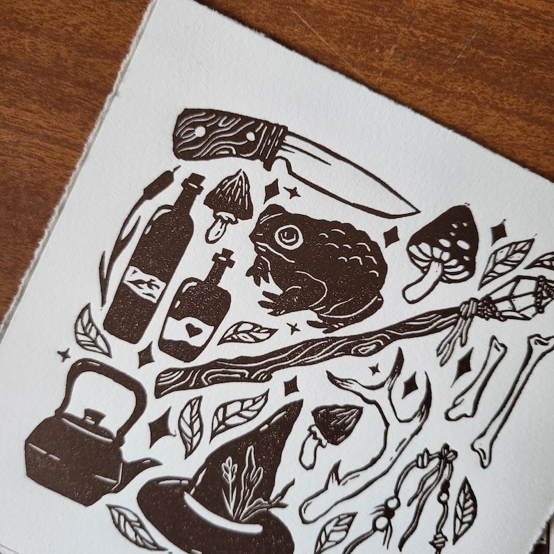 Bog Witch Mini Print Original Linocut Art Print Halloween - Etsy