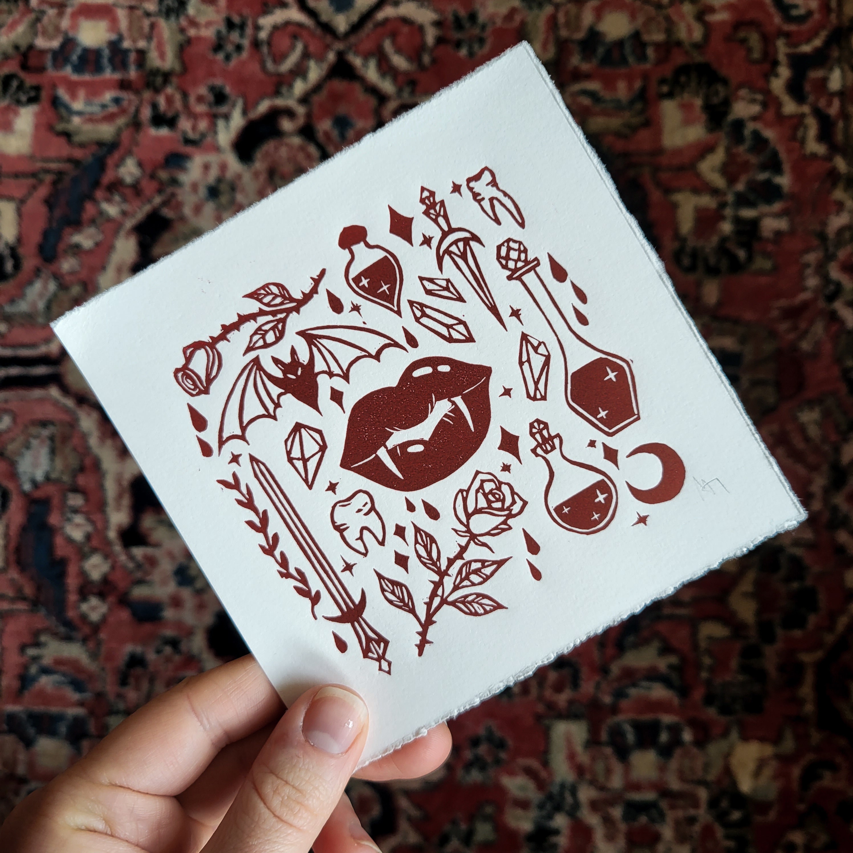 Vampire Witch, Witch Art Print, Red Witch Print, Horror Lino Print Art ...