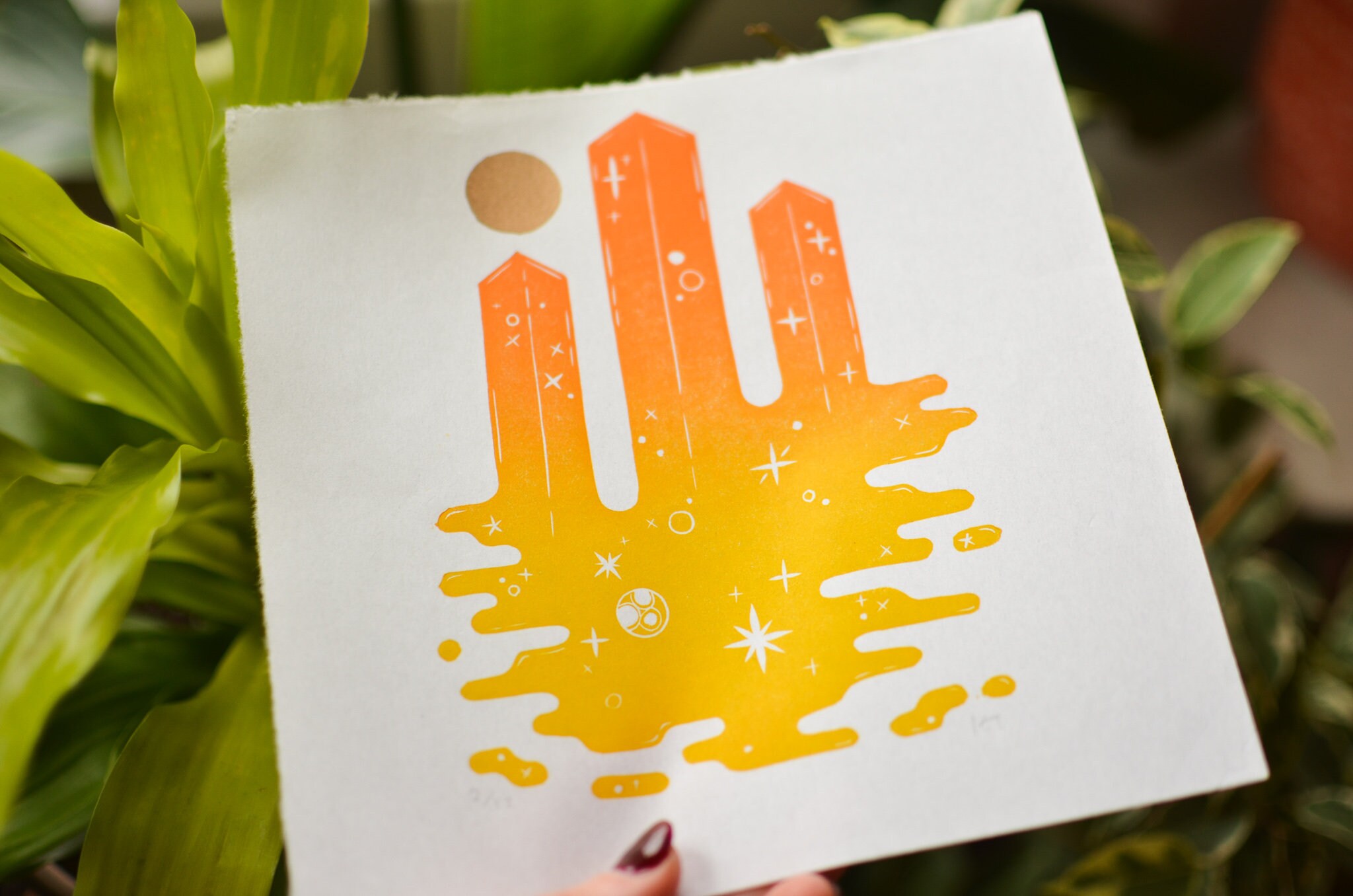 Space Columns in Amber - Limited Edition Original Linocut Print ...