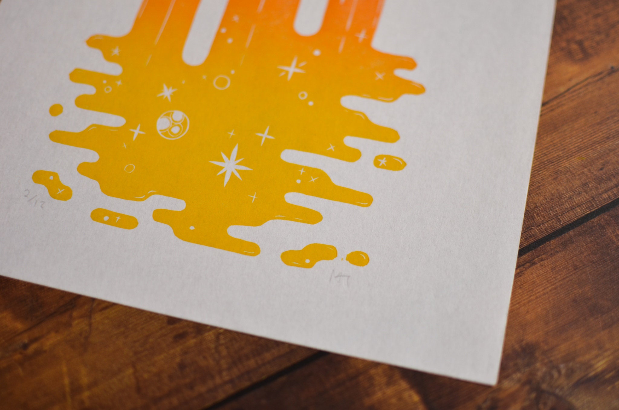 Space Columns in Amber - Limited Edition Original Linocut Print ...